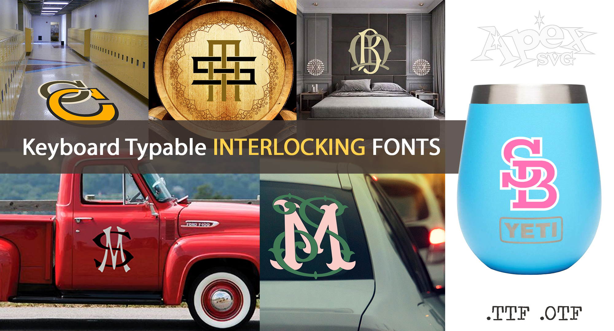 Interlocking TrueType Font by Apex Cuttable Designs